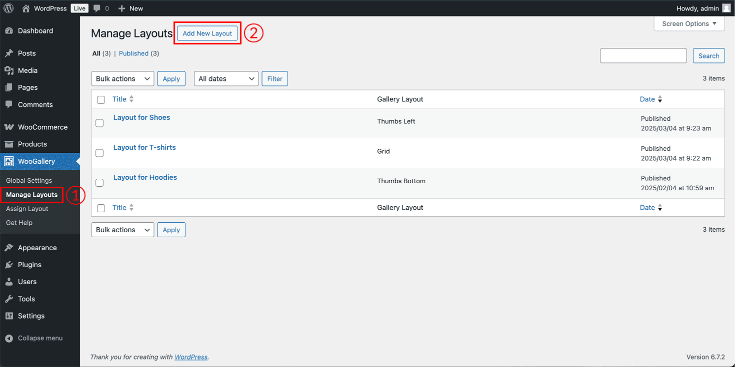 Manage Layouts – WooGallery Docs