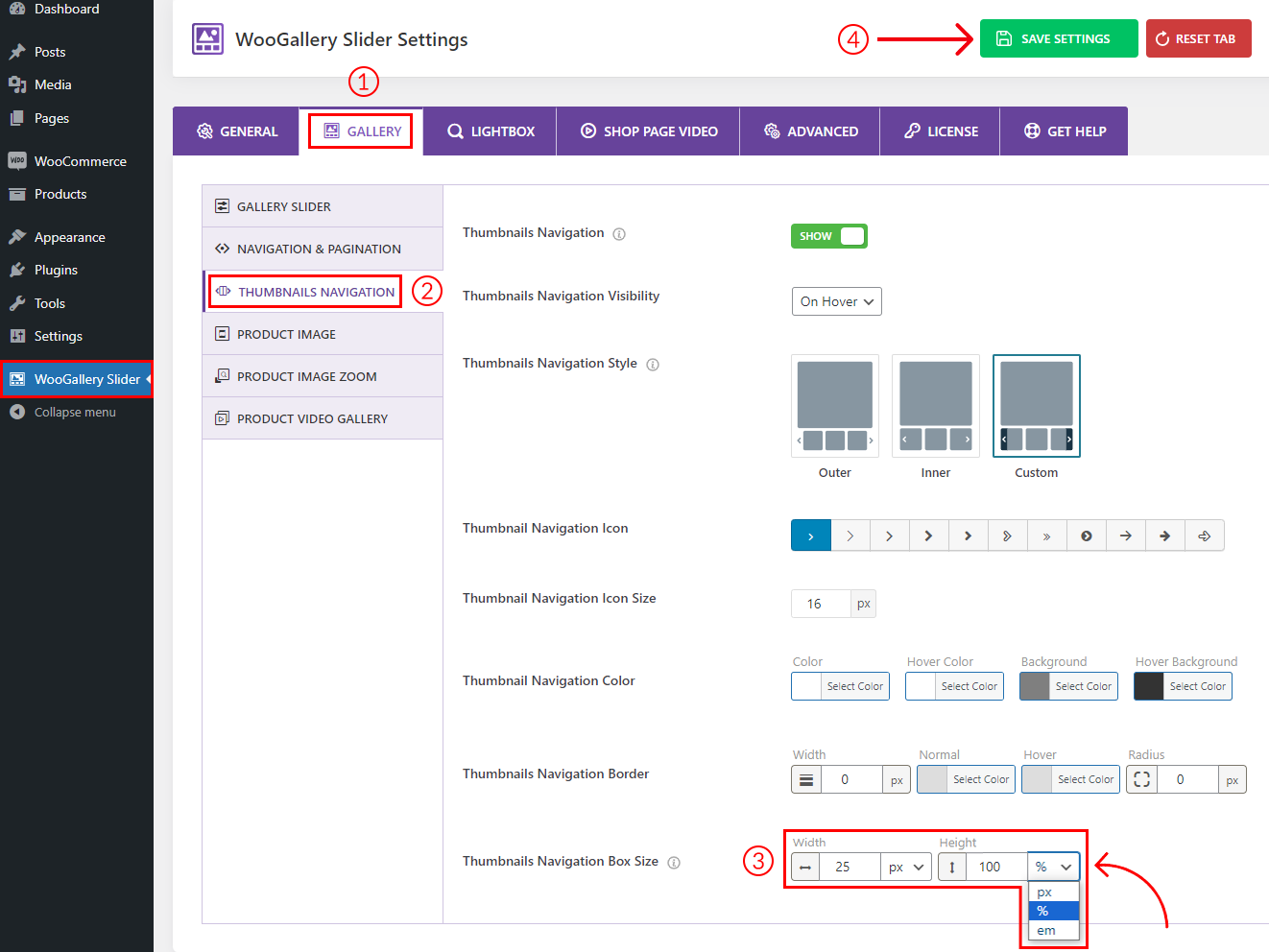 How to Adjust the Thumbnails Navigation Box Size? – WooGallery Docs