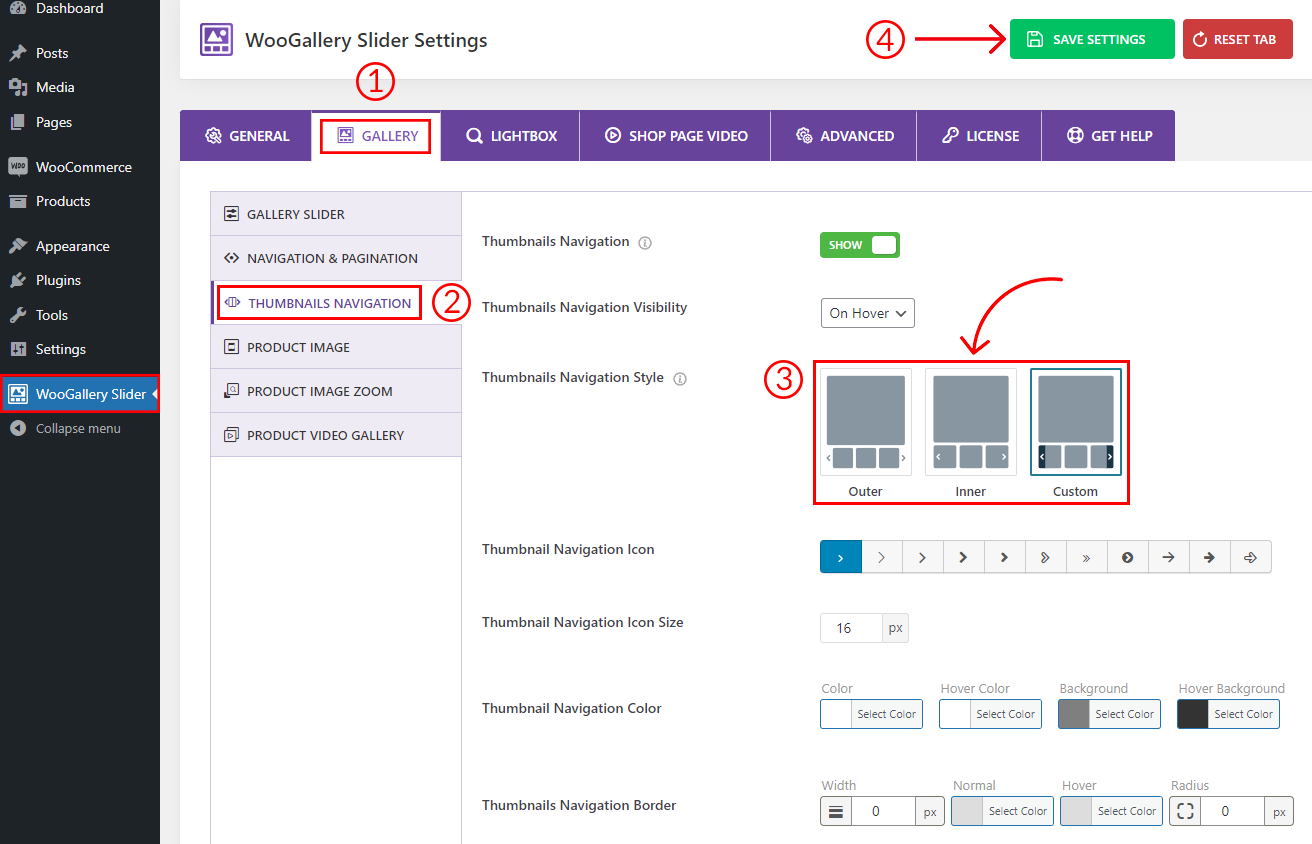 How to Customize Thumbnails Navigation Styles? – WooGallery Docs